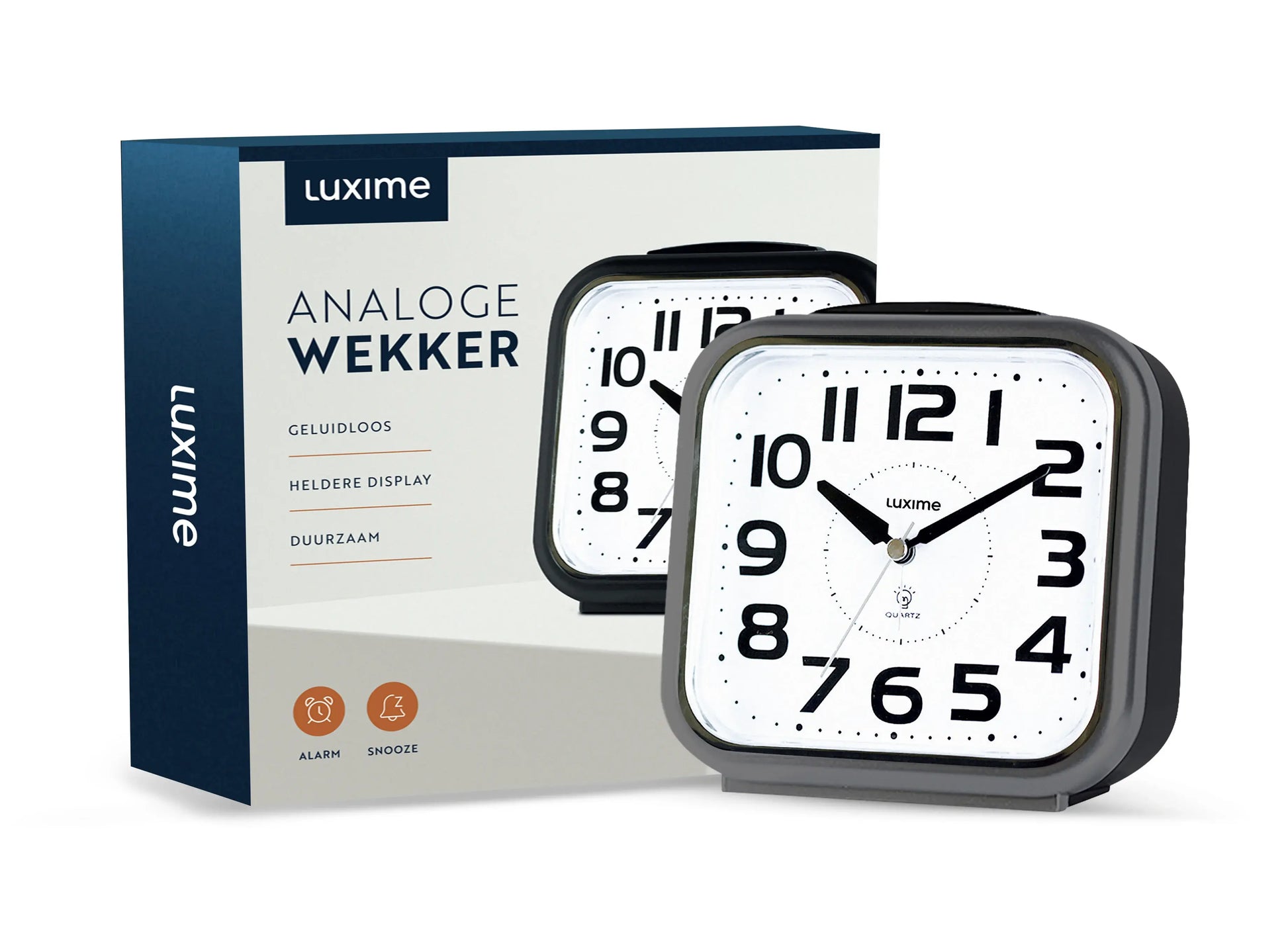 Analoge wekker zonder tikgeluid - Grijs - Luxime®