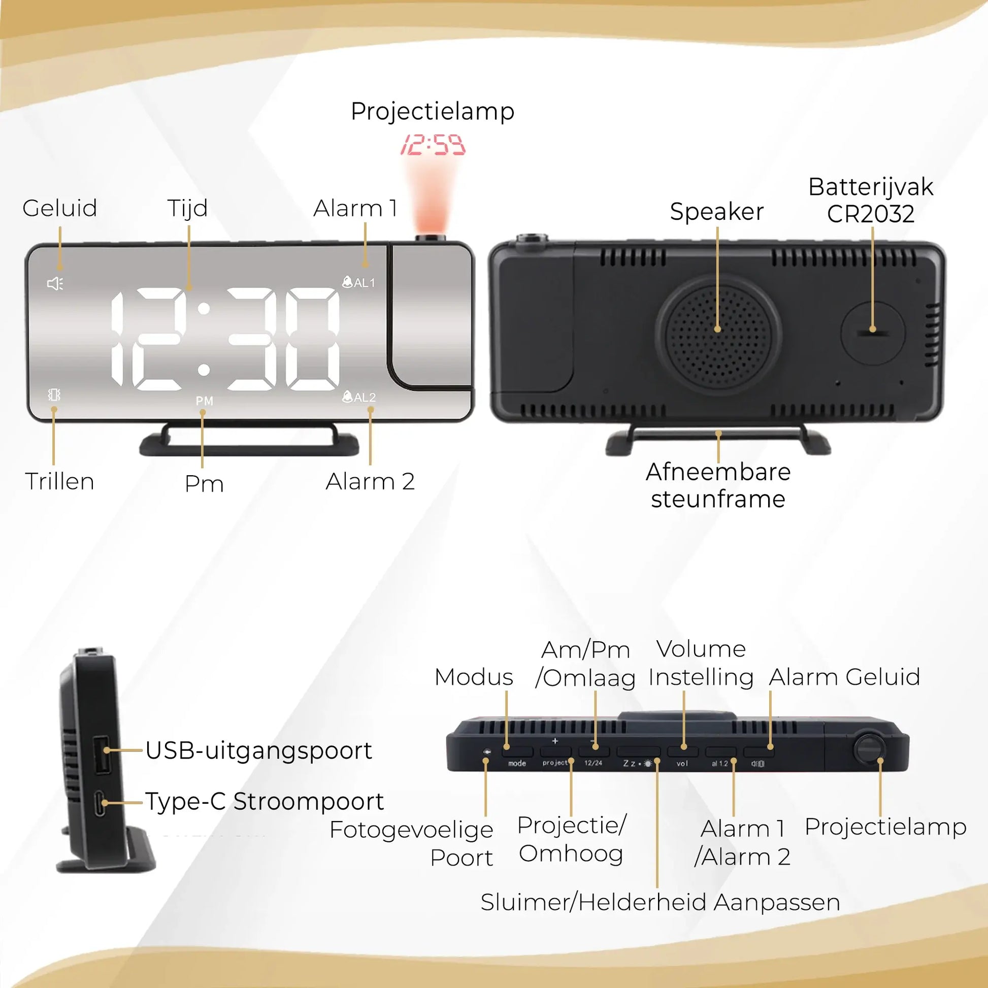 Projectie wekker - Zacht voor de ogen - Zwart - Luxime®