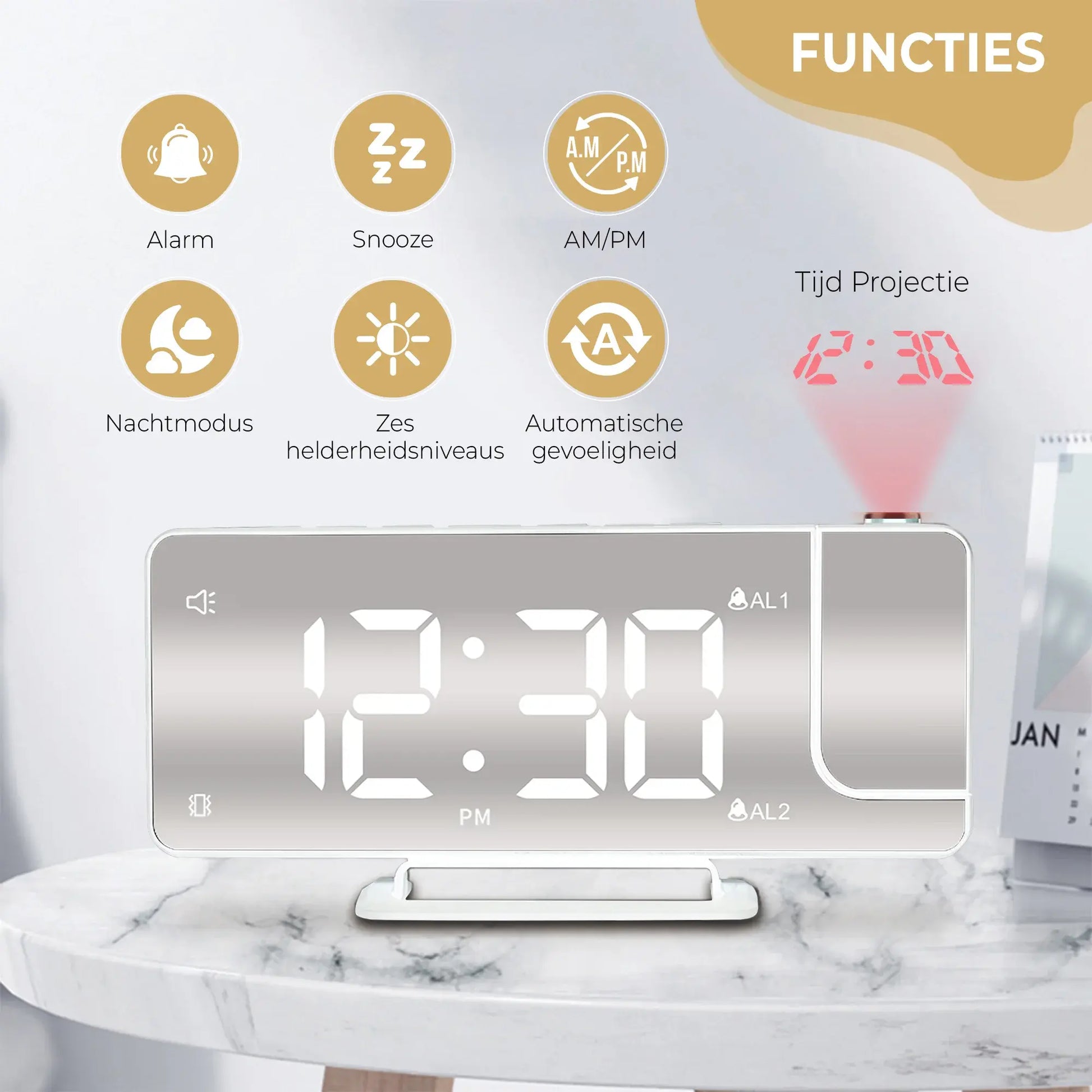 Projectie wekker - Zacht voor de ogen - Wit - Luxime®